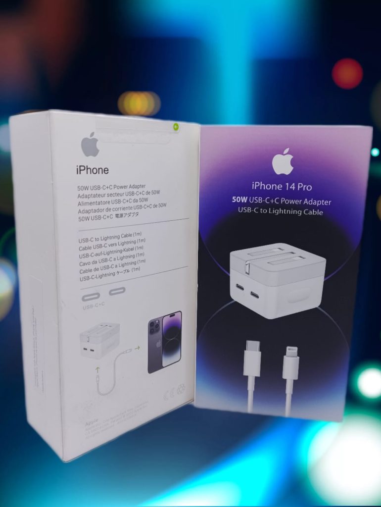 IPHONE 14 Pro 3 Pin (UK PIN) 50W USB-C+C POWER Adapter With USB-C TO ...