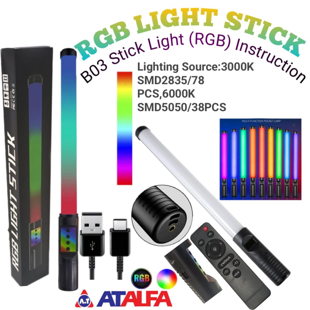 RGB Handheld LED Light Wand Rechargeable Photography Light Stick Bi ...